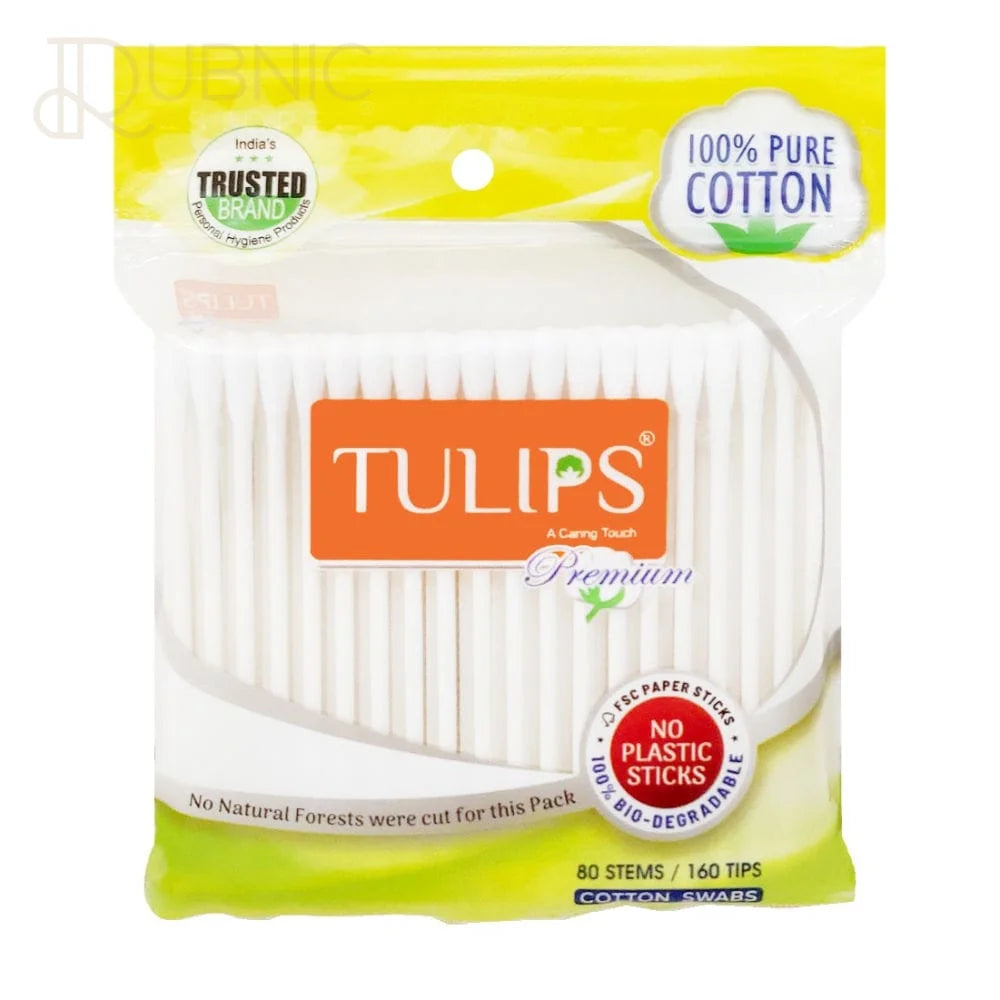 TULIPS Premium Cotton Ear Buds/Swabs with white PAPER Sticks 80 Stick